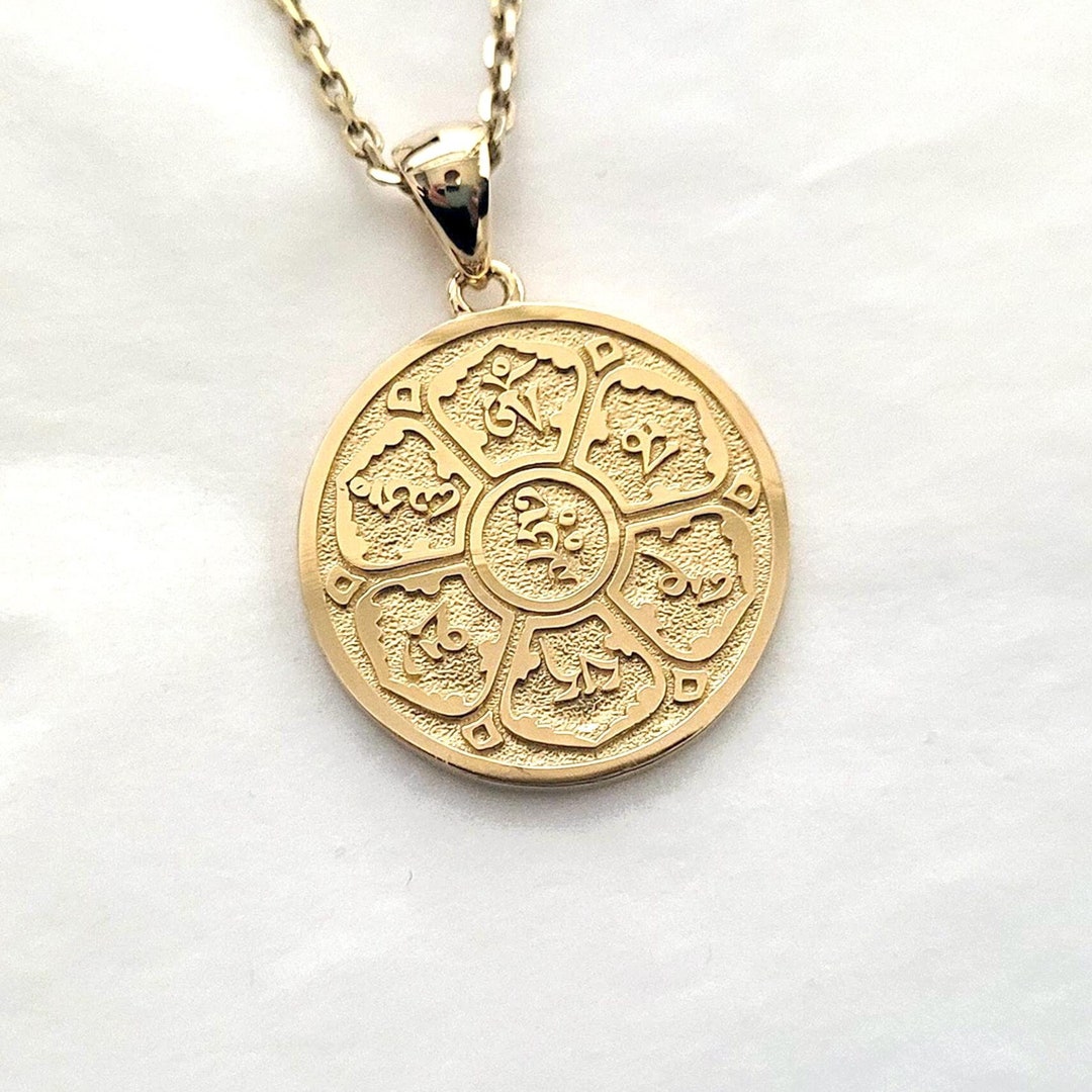 14k 18k Gold Mantra Om Mani Padme Hum Pendant Necklace for Men and ...