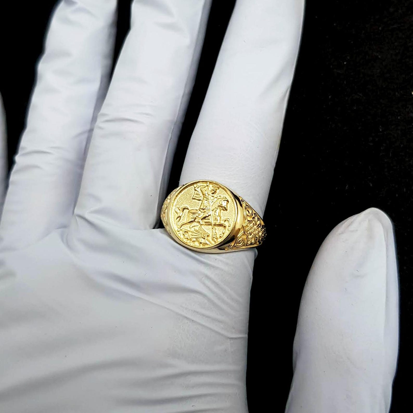 14k 18k Gold St George Ring for Men - Etsy