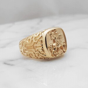 14k 18k Gold St George Ring, Mens Ring Gold, Big Gold Ring Men - Etsy