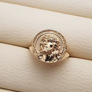 18k 14k Gold Jesus Ring, Mens Ring Gold, Catholic Gold Ring Men - Etsy