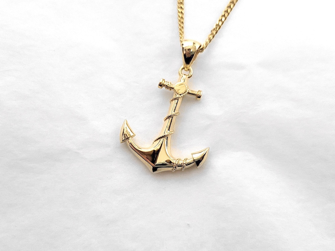 14k 18k Gold Anchor Necklace Men, Anchor Pendant, Mens Necklace Gold ...