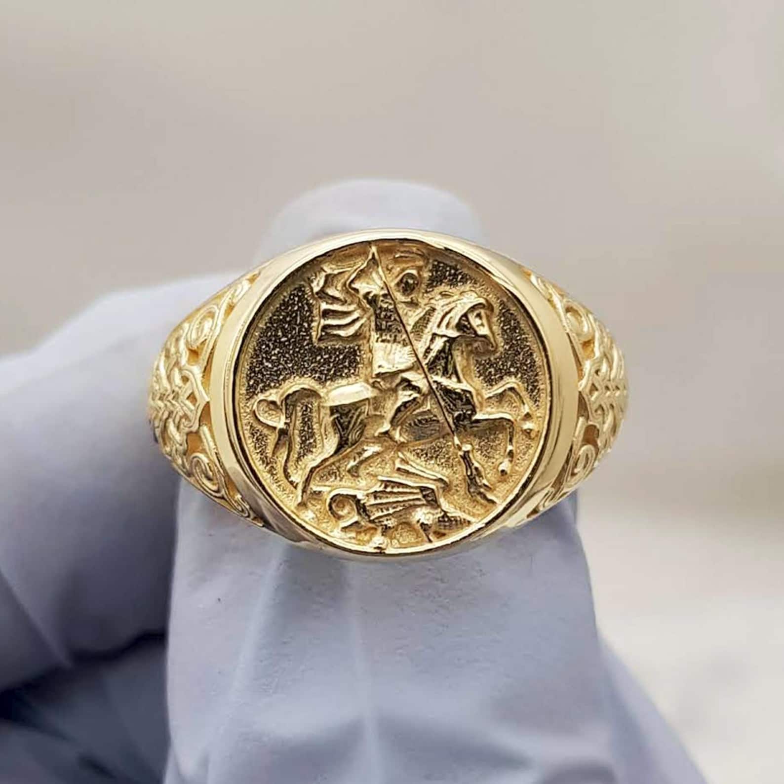 14k 18k Gold St George Ring for Men - Etsy