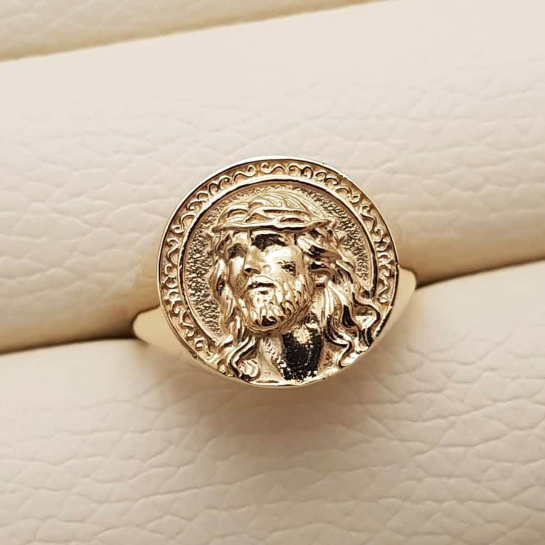 18k 14k Gold Jesus Ring, Mens Ring Gold, Catholic Gold Ring Men - Etsy