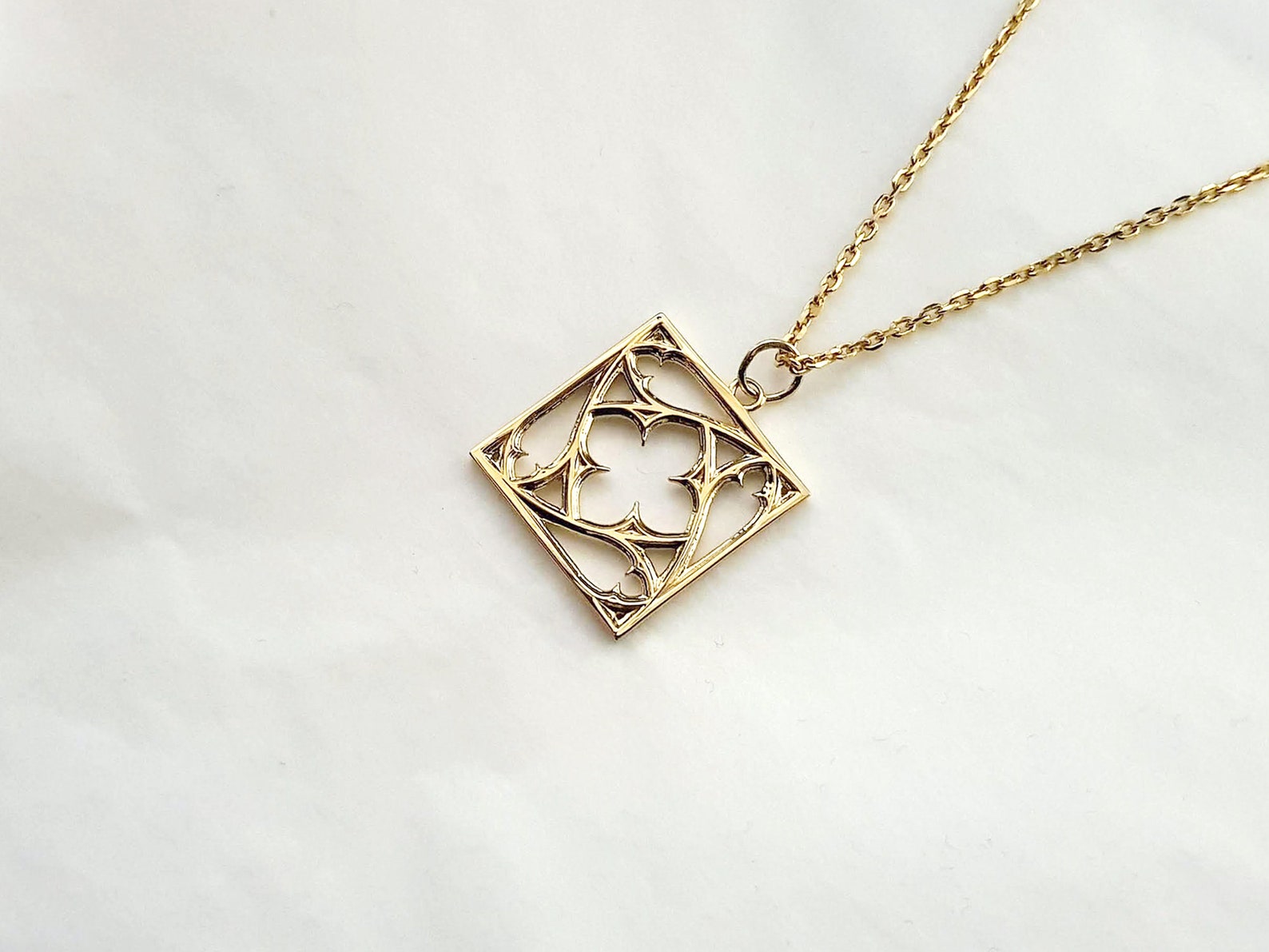 18k 14k Gold Gothic Clover Necklace Women Men Clover Pendant - Etsy