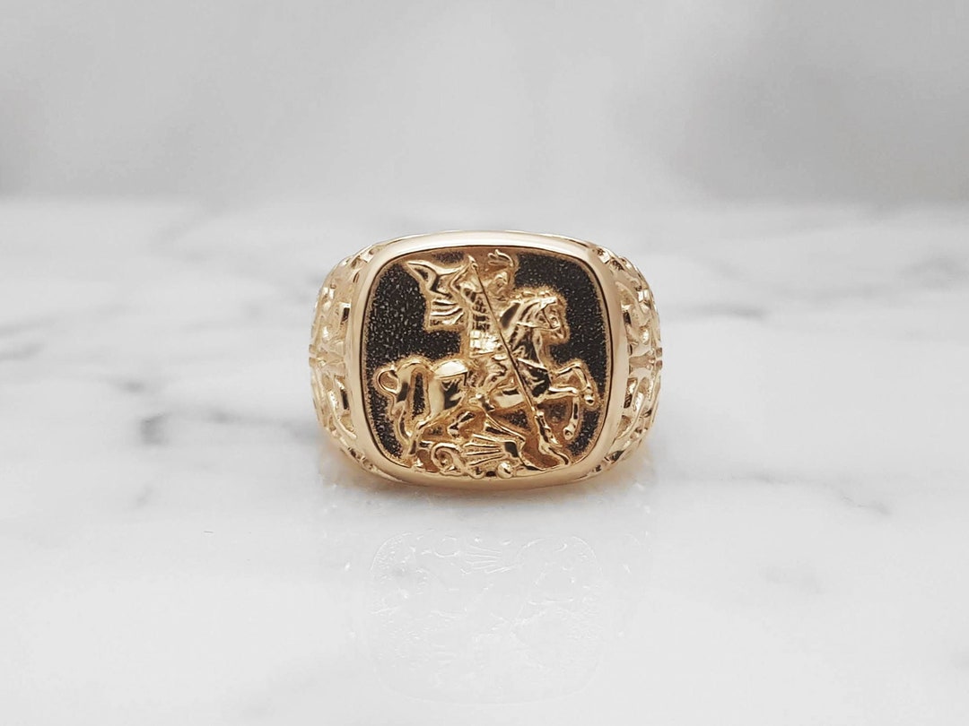 14k 18k Gold St George Ring, Mens Ring Gold, Big Gold Ring Men - Etsy