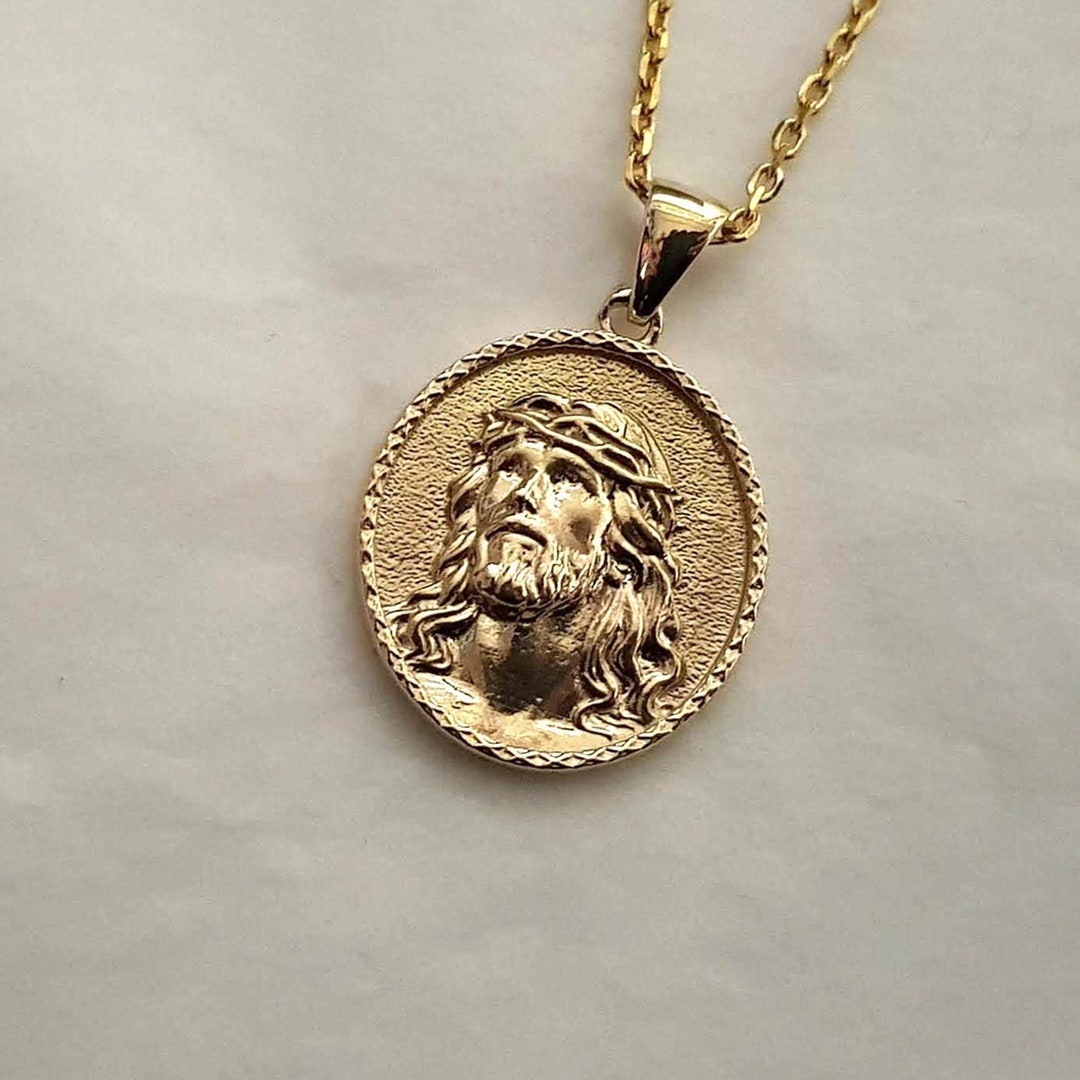 14k 18k Gold Jesus Necklace Men Women, Jesus Pendant, Mens Gold Pendant ...