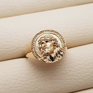 18k 14k Gold Jesus Ring, Mens Ring Gold, Catholic Gold Ring Men - Etsy