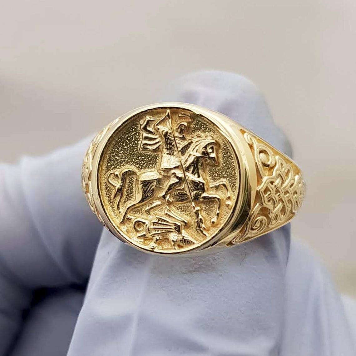 14k 18k Gold St George Ring for Men - Etsy