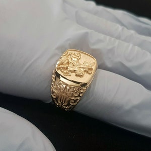 14k 18k Gold St George Ring, Mens Ring Gold, Big Gold Ring Men - Etsy