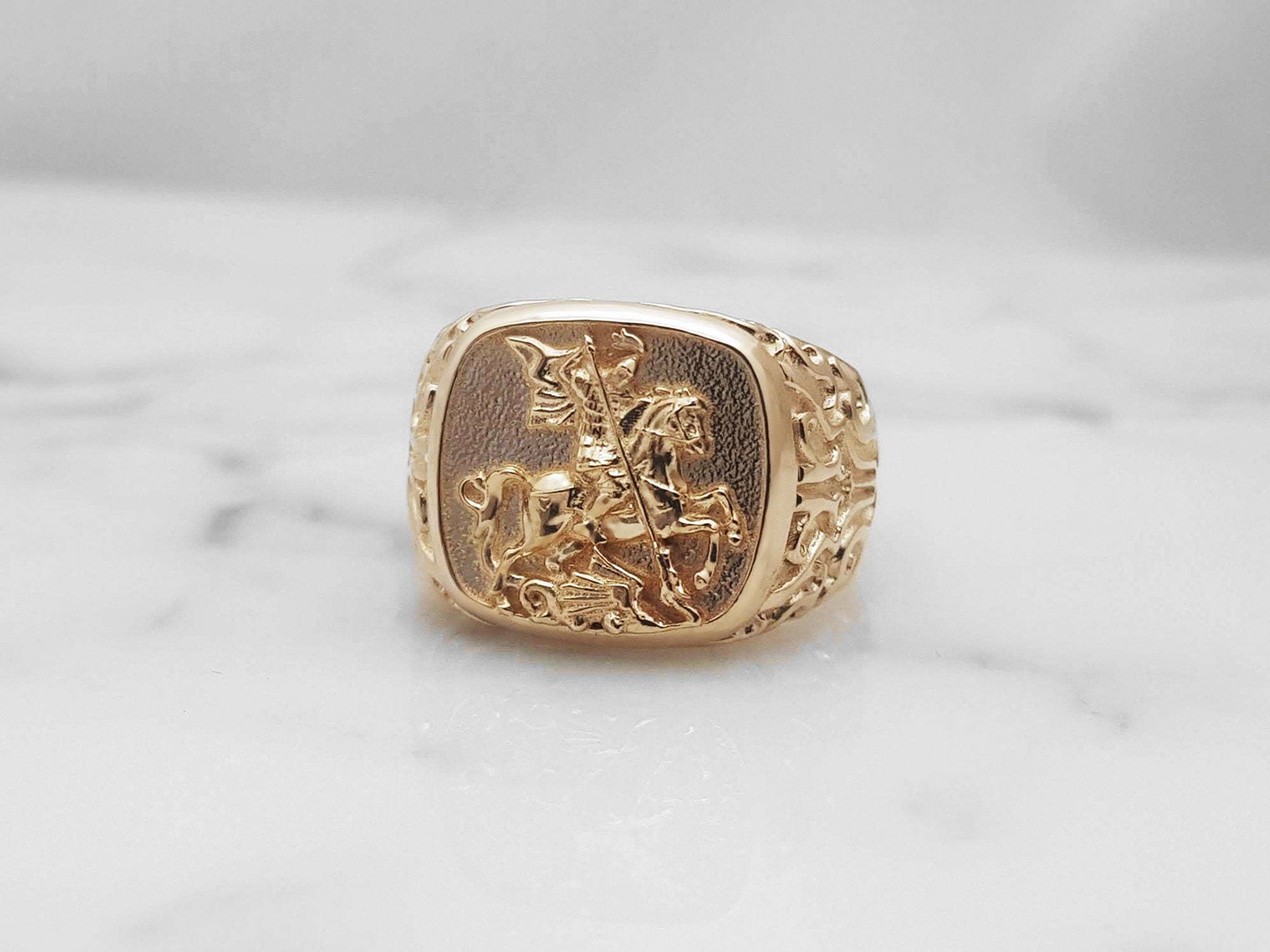 14k 18k Gold St George Ring Mens Ring Gold Big Gold Ring Men - Etsy
