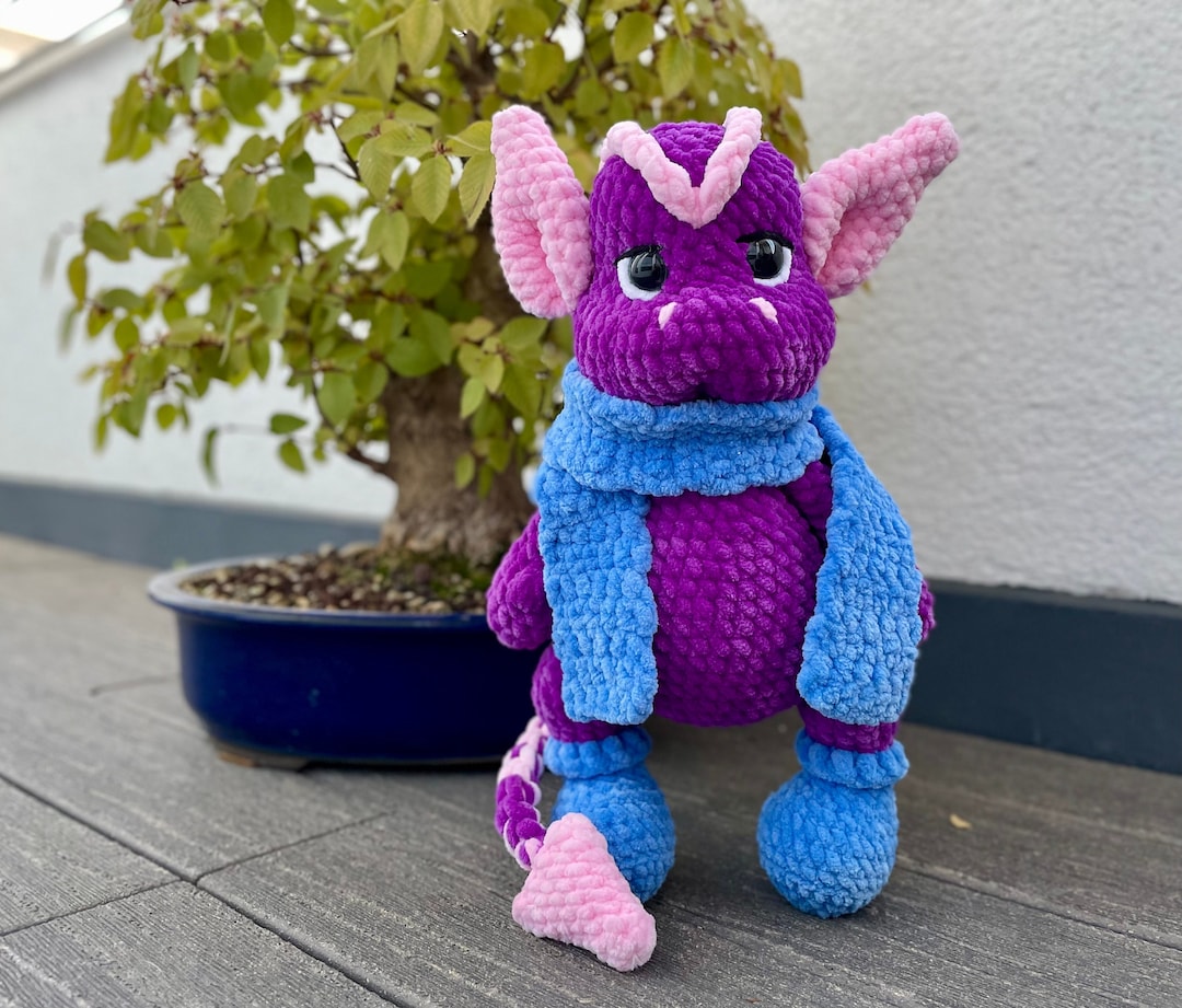 Adorable Crochet Monster, Grumpy Purple Dragon Amigurumi With Arrow ...