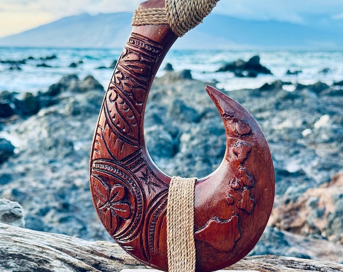 Hawaiian Makau Polynesian Matau Maui Carved Fish Hook Necklace. Bone ...