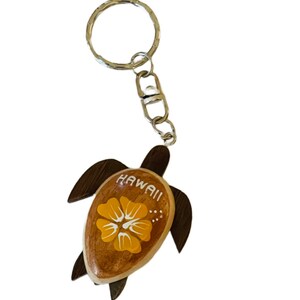 Da Hawaiian Store Wood Honu Turtle Key Chain With Handpainted Flower ...