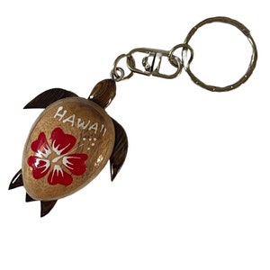 Da Hawaiian Store Wood Honu Turtle Key Chain With Handpainted Flower ...