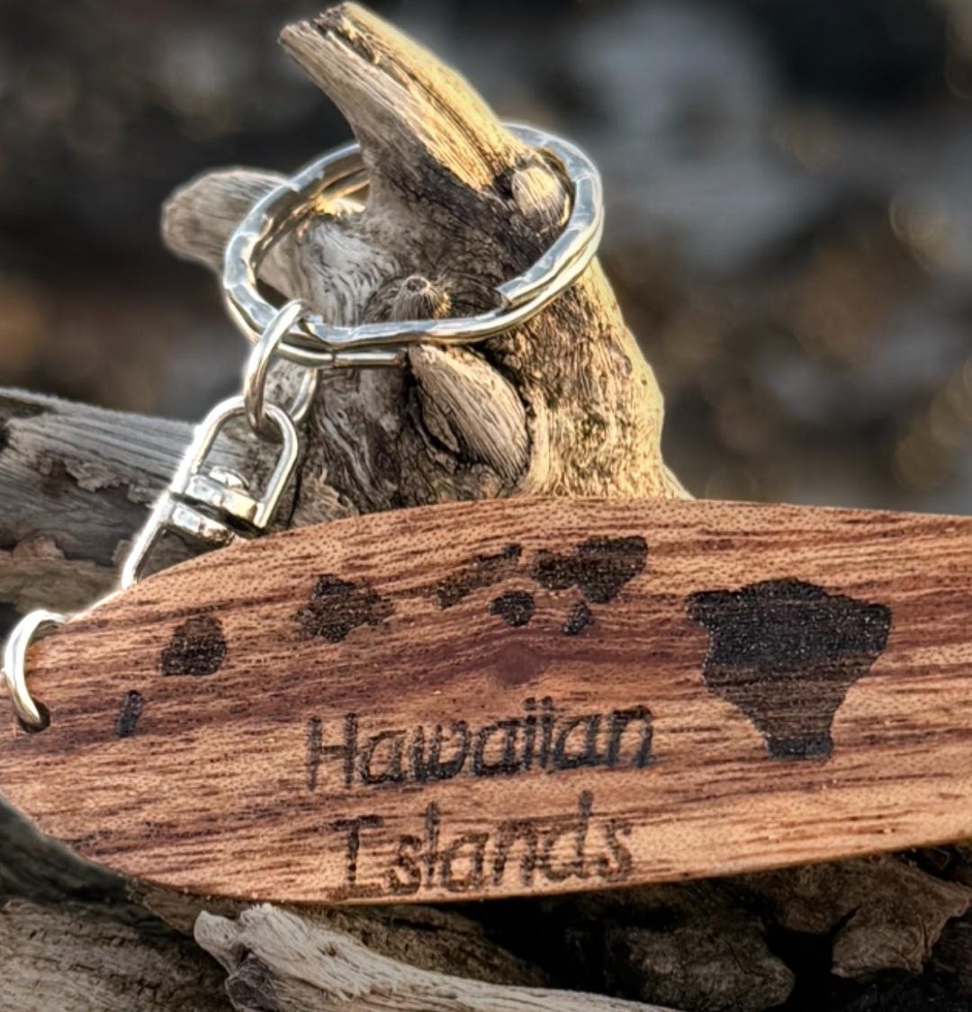 Handmade "hawaiian Islands" Etched Wood Surf Board Key Chain - Etsy