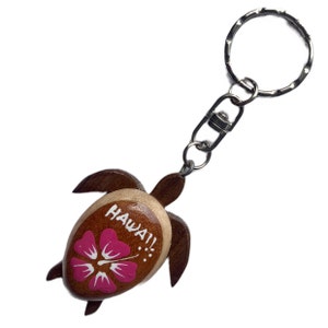 Da Hawaiian Store Wood Honu Turtle Key Chain With Handpainted Flower ...