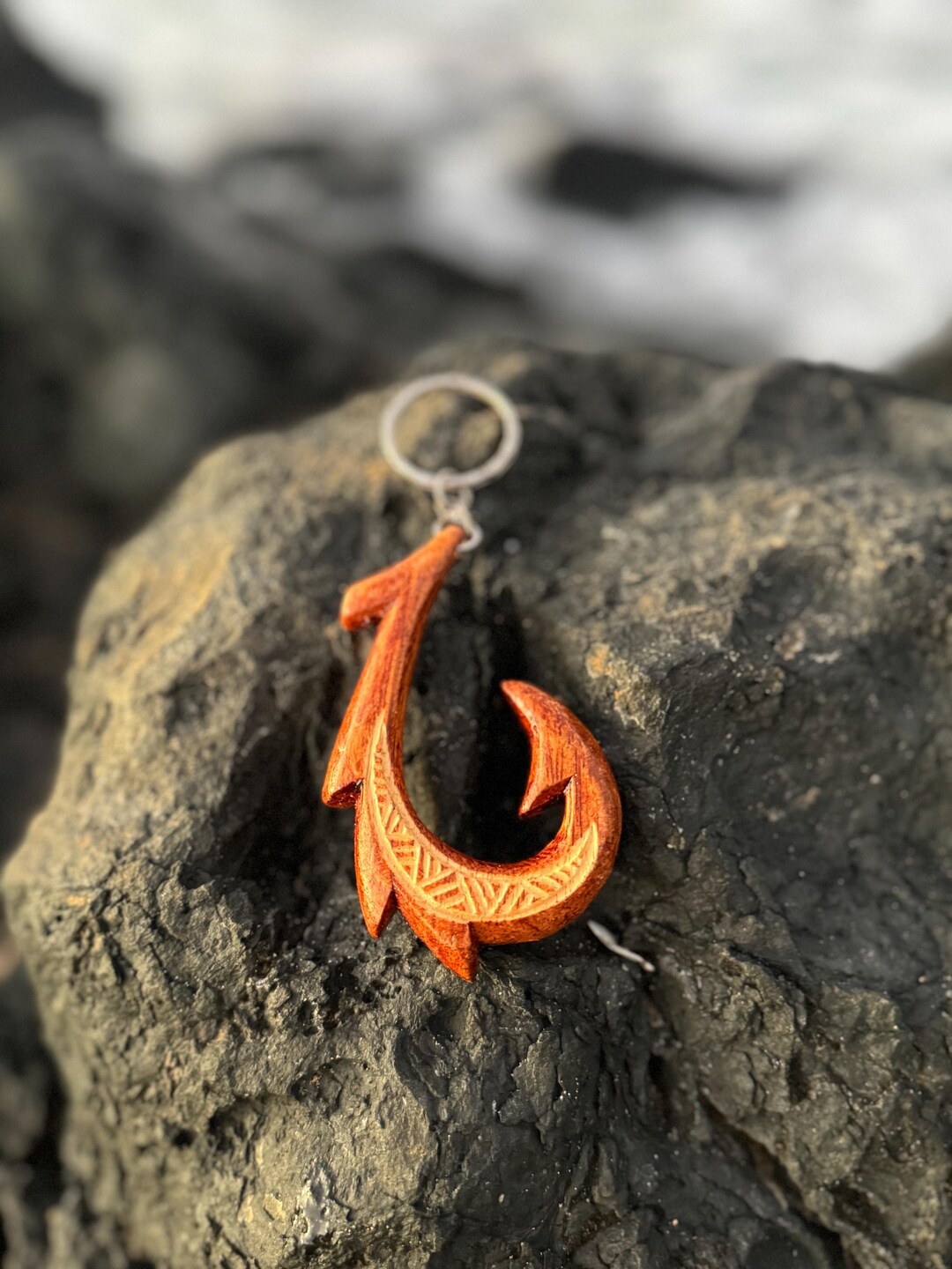 Da Hawaiian Store Hand-carved Polynesian Carved Fish Hook Key Chain - Etsy