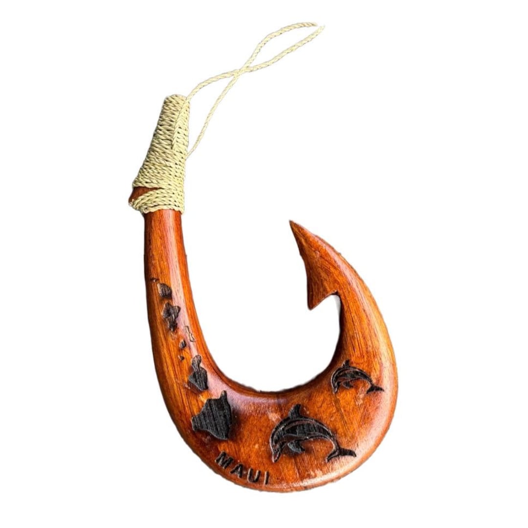 Hawaiian Store Hand-carved Polynesian Wood Engraved Makau Maui Fish ...