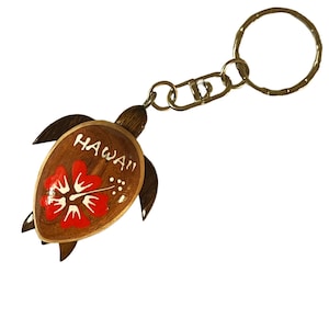 Da Hawaiian Store Wood Honu Turtle Key Chain With Handpainted Flower ...