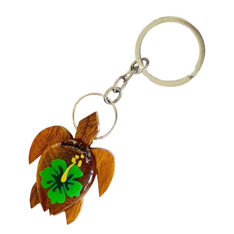 Da Hawaiian Store Wood Honu Turtle Key Chain With Handpainted Flower ...