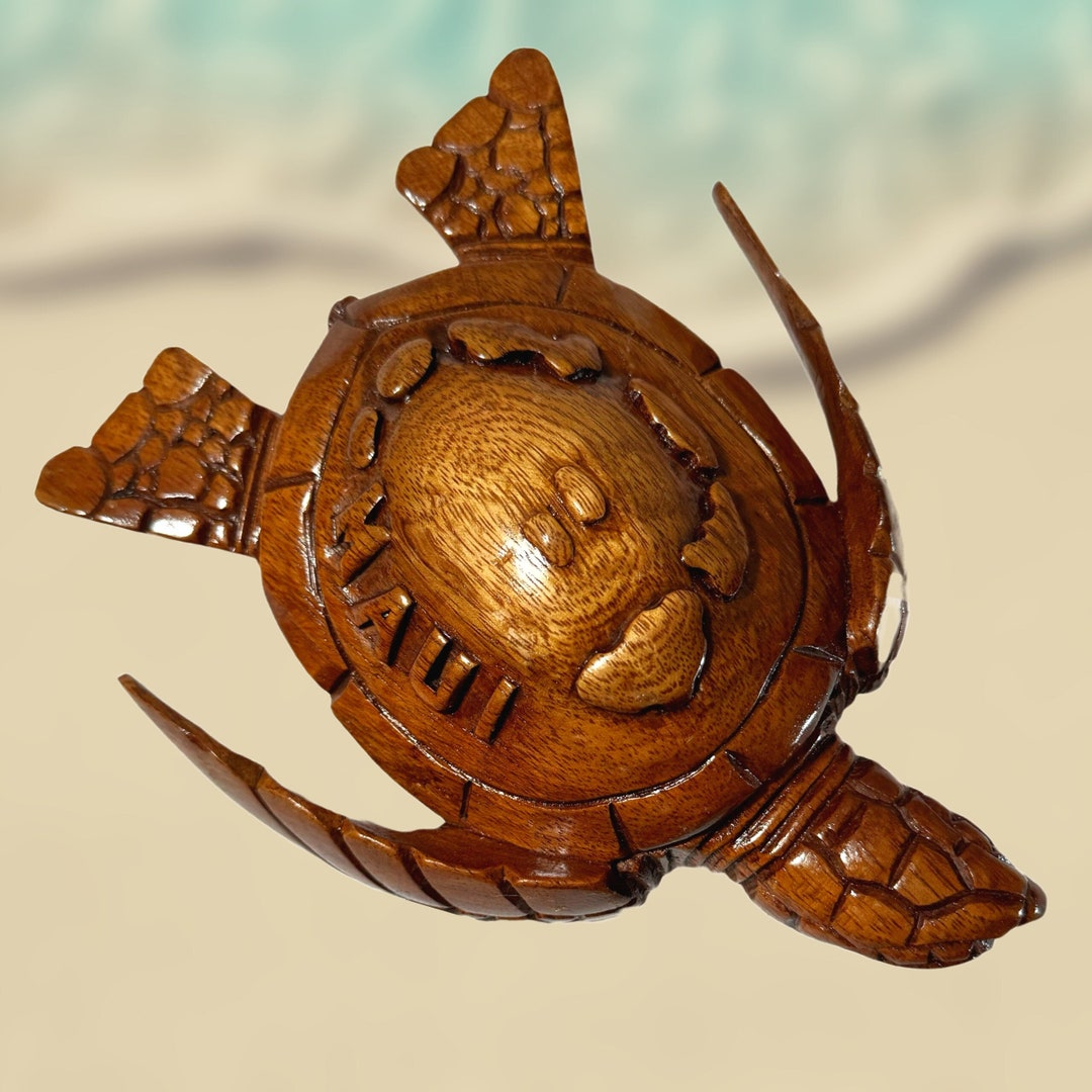 Da Hawaiian Store Hand-carved Wood Honu Turtle Featuring Maui and ...