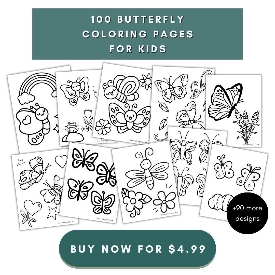 100 Butterfly Coloring Pages for Kids - Etsy