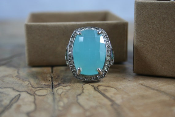 Silver coloured & turquoise cut glass Costume Jewellery ring | Etsy