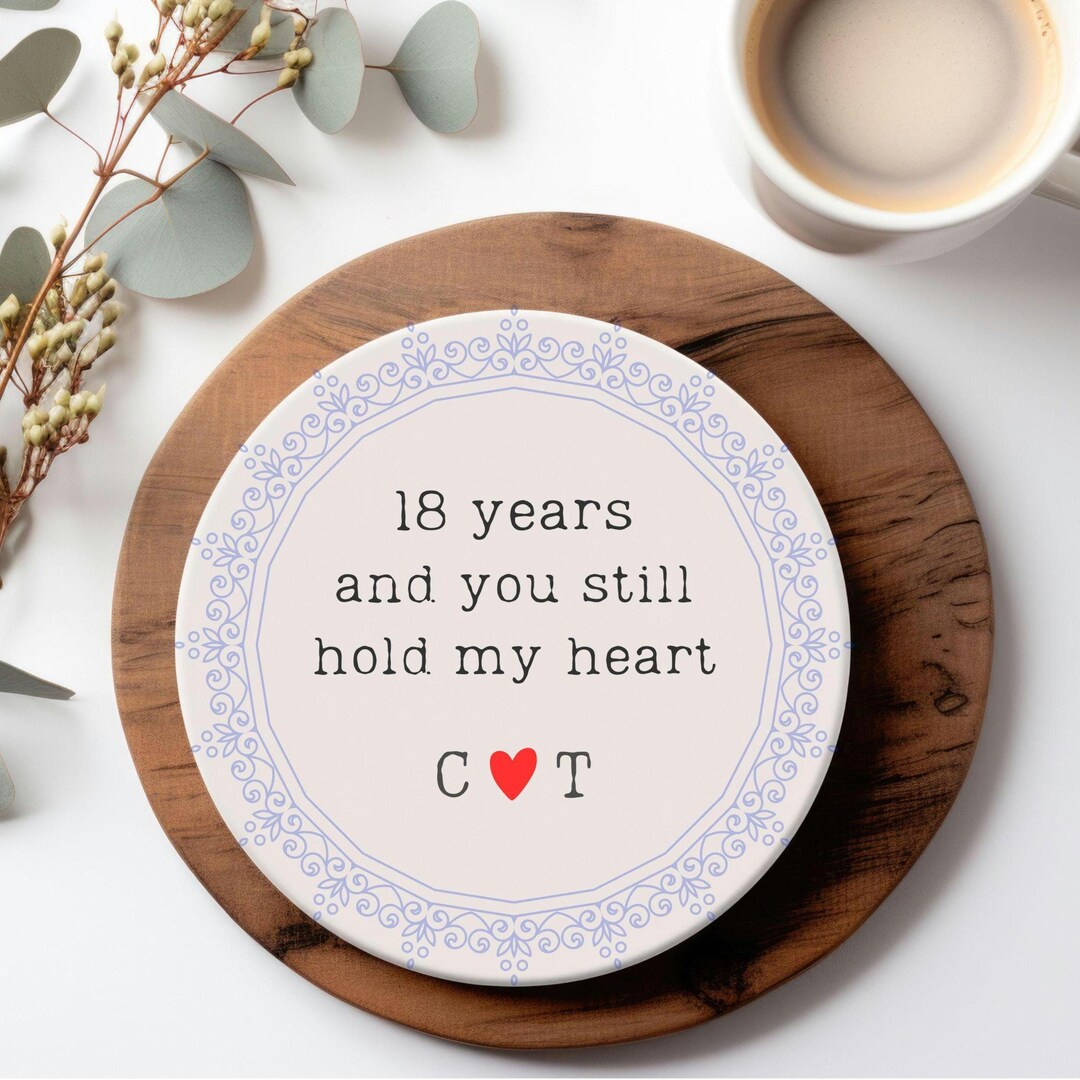 Porcelain Anniversary Gift for Wife Her 18 Years Ceramic Coaster 18th ...
