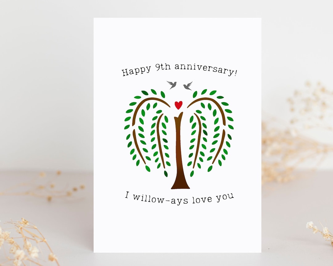 9th Anniversary Card Willow for Wife Her Him Man 9 Year Wedding Gift ...