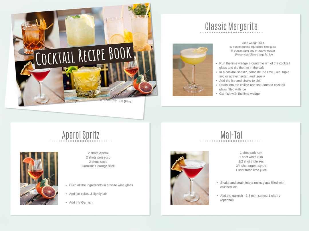 Cocktail Download, Printable Cocktail Recipe Cards, Cocktail Book ...