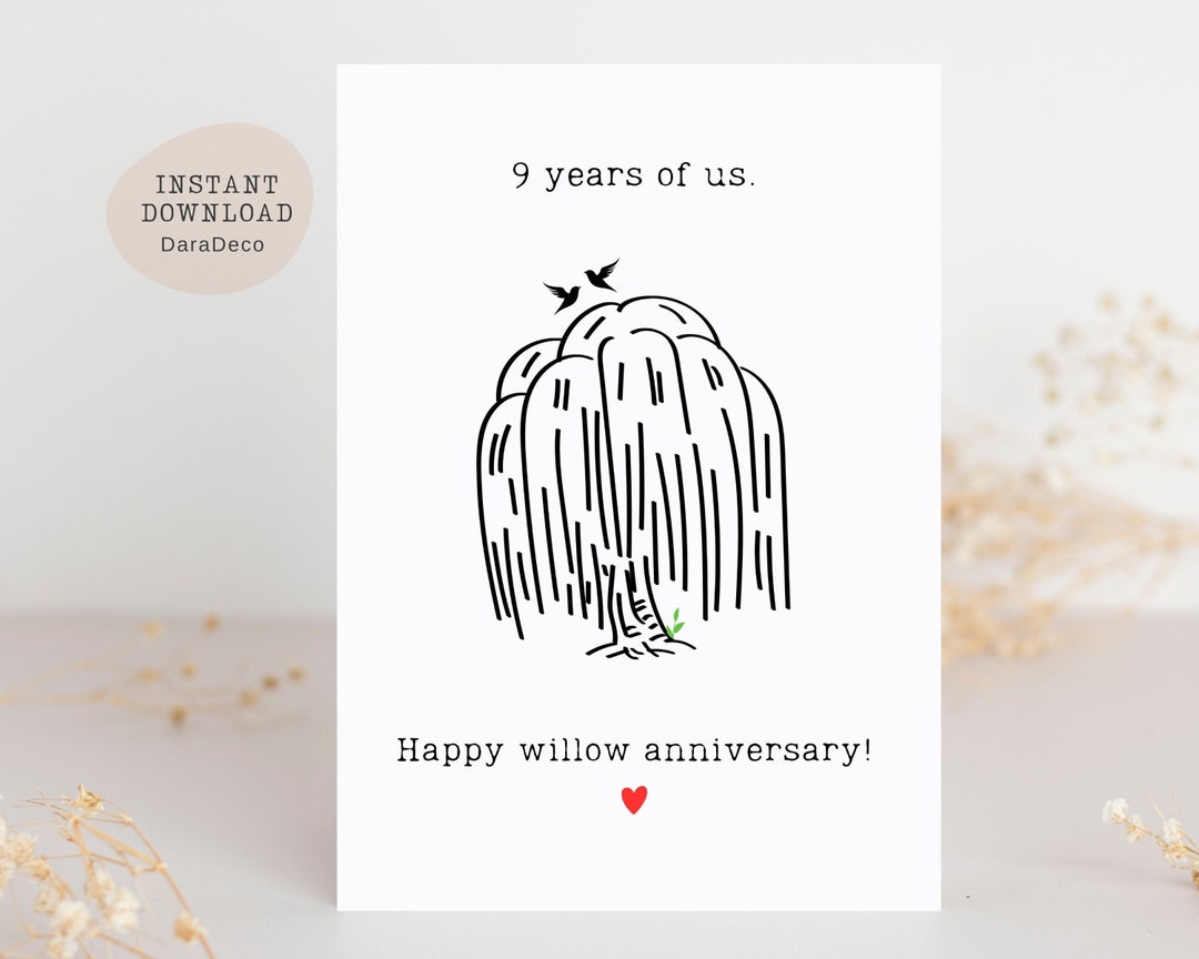 9th Anniversary Card Willow Gift for Wife Her Him Man 9 Year Wedding ...