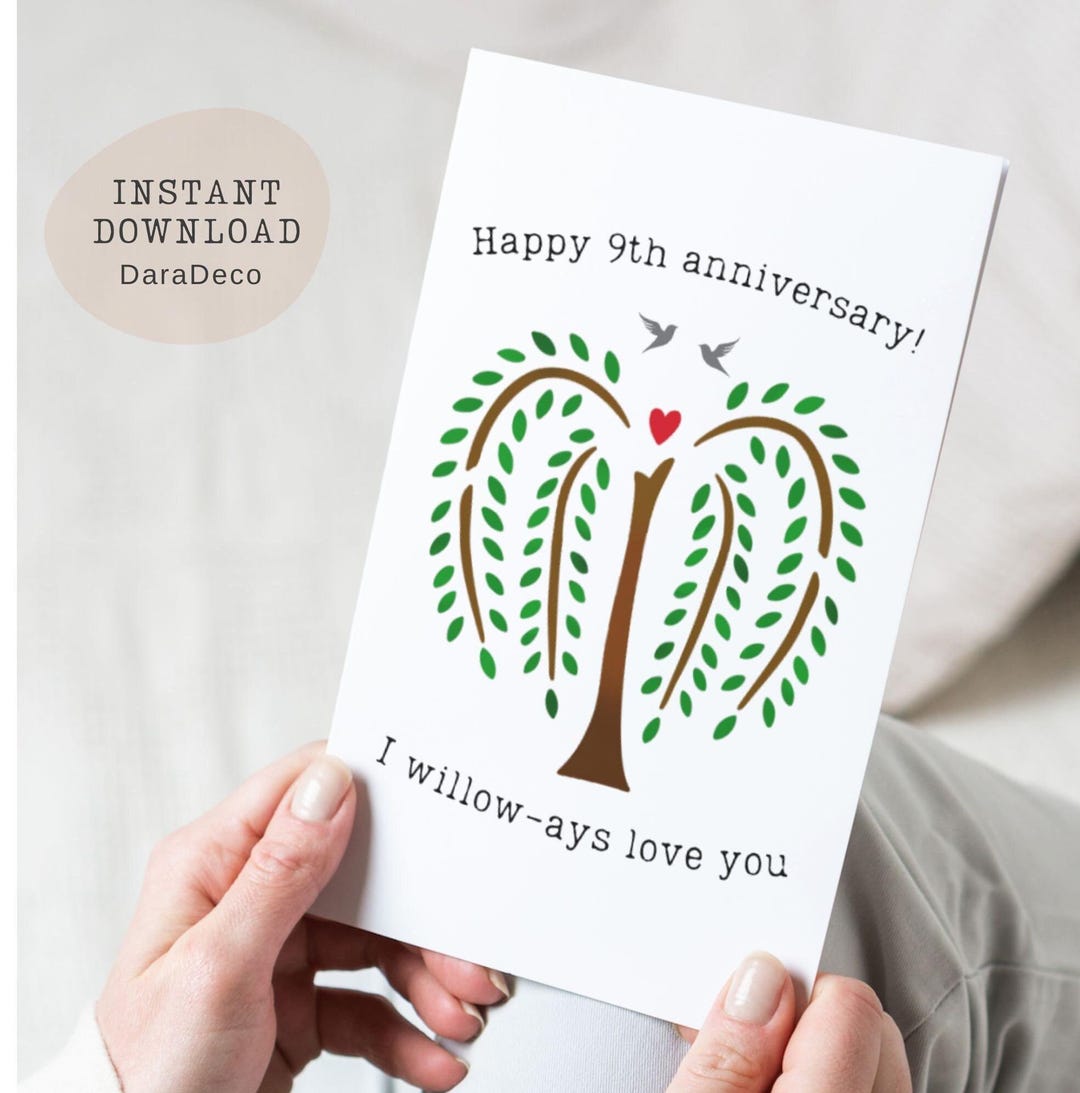 9th Anniversary Card Willow Gift for Wife Her Him Husband 9 Year ...