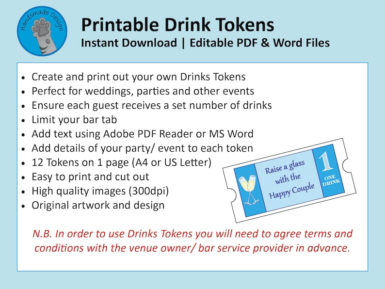 Printable Drink Tokens Editable Drinks Tickets - Etsy