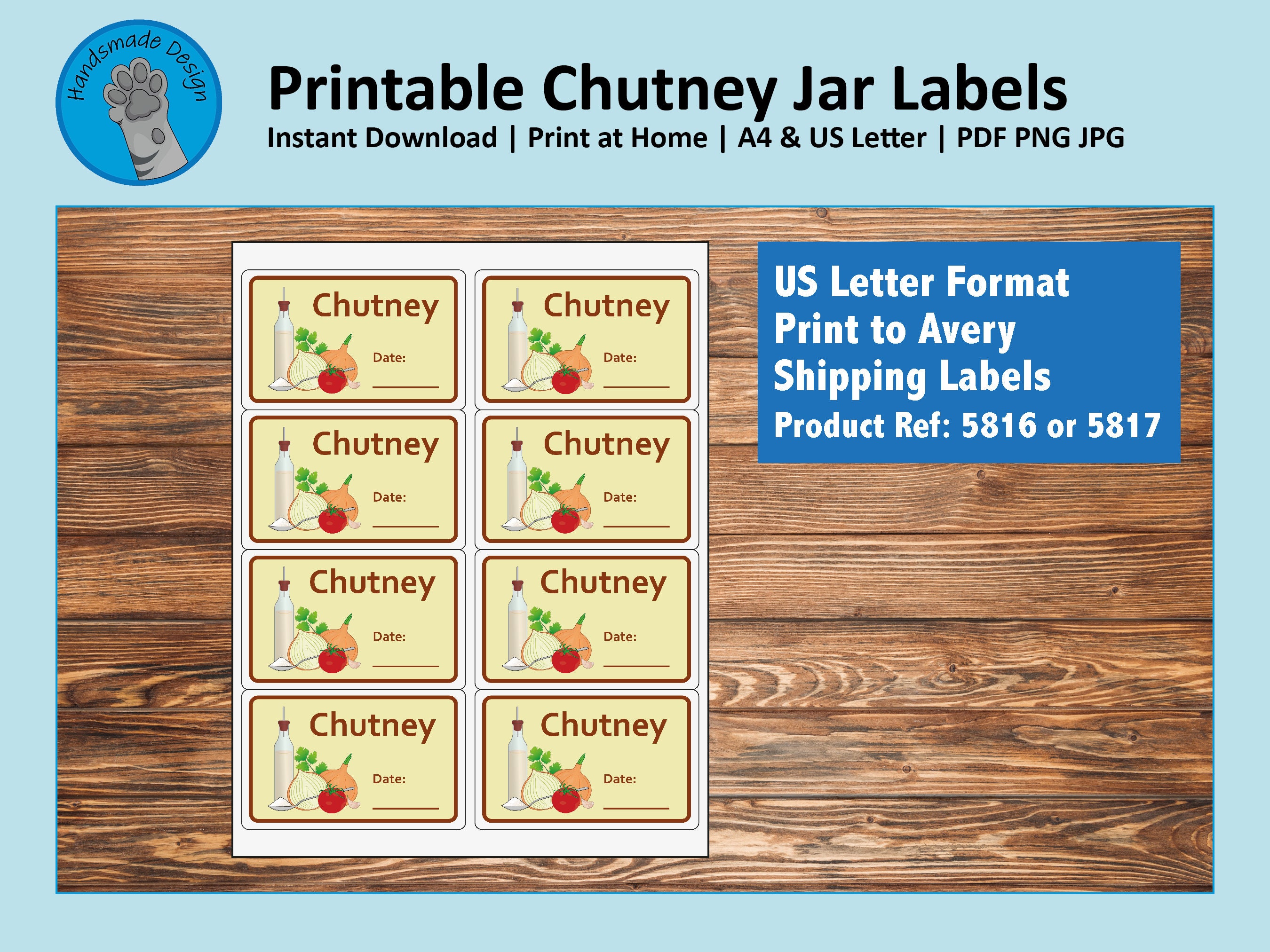 Printable Chutney Jar Labels Pantry Stickers A4 & US - Etsy UK