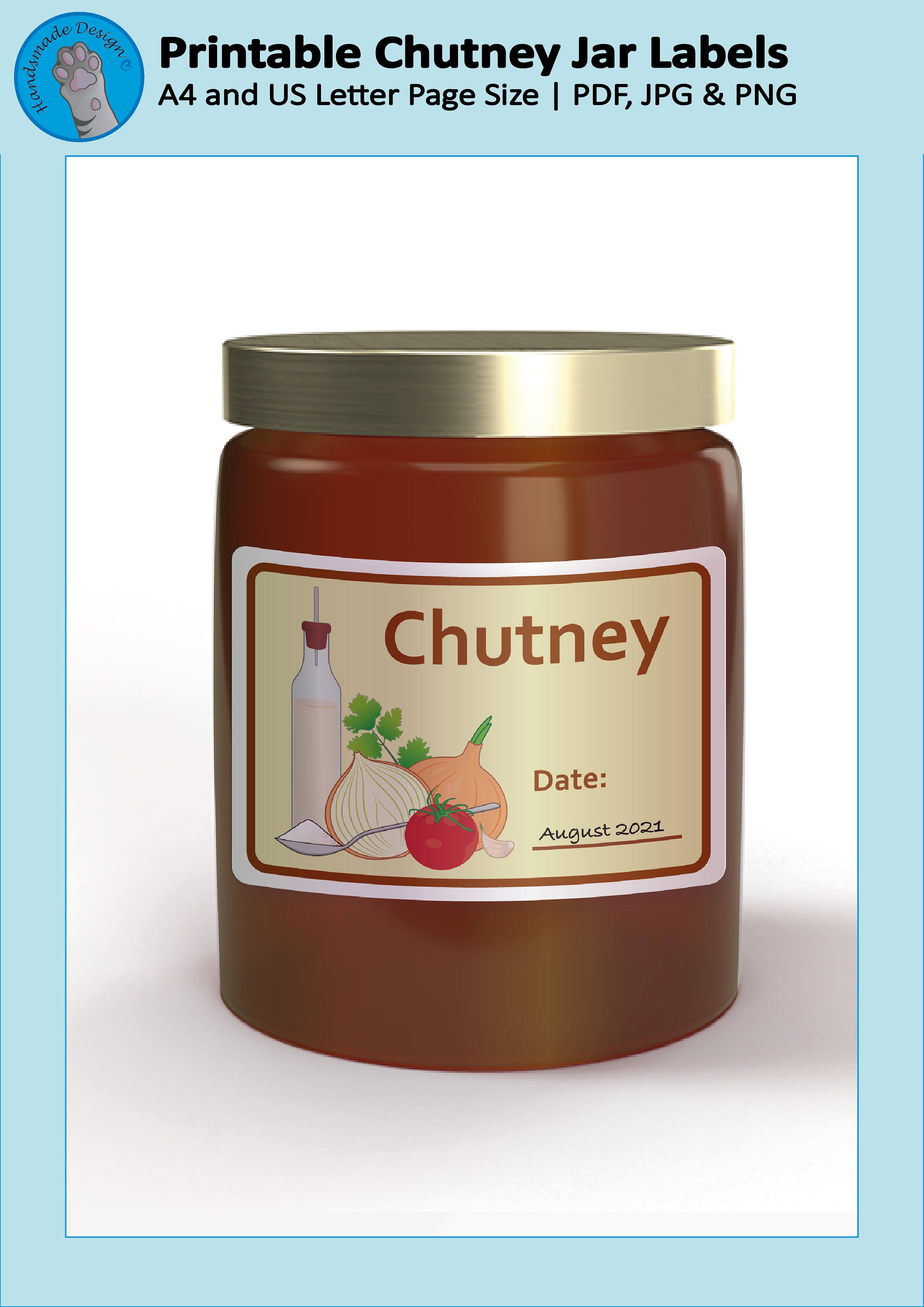 Printable Chutney Jar Labels Pantry Stickers A4 & US Letter | Etsy
