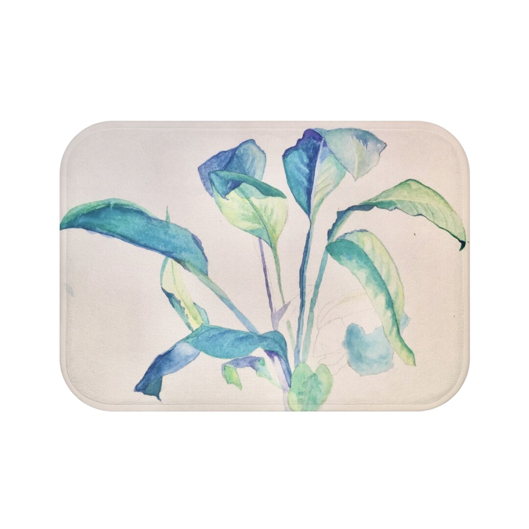 Watercolor Plant Bath Mat - Etsy