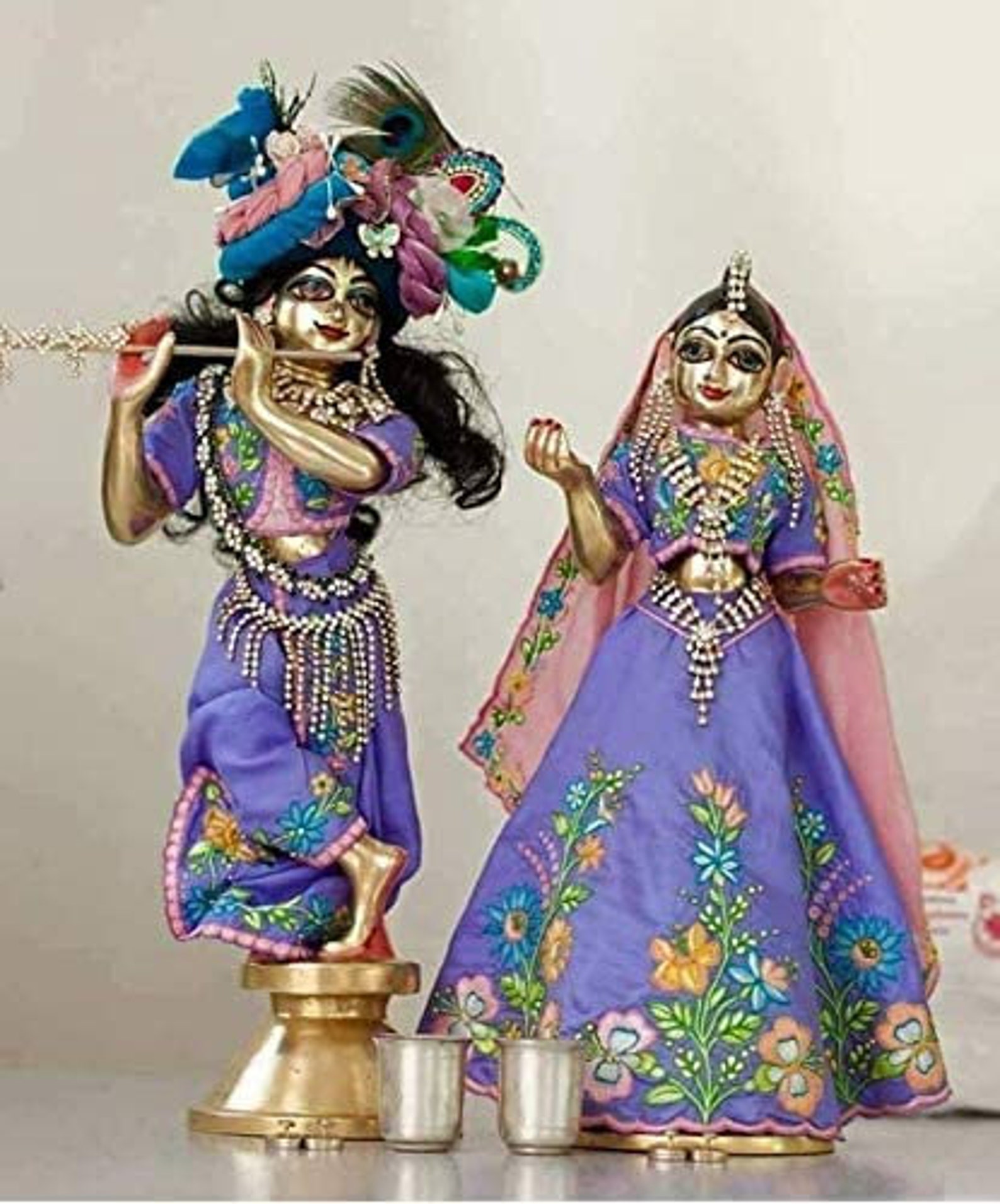 Brass Made Golden Radha Krishna Idol With Complete Sringar Etsy