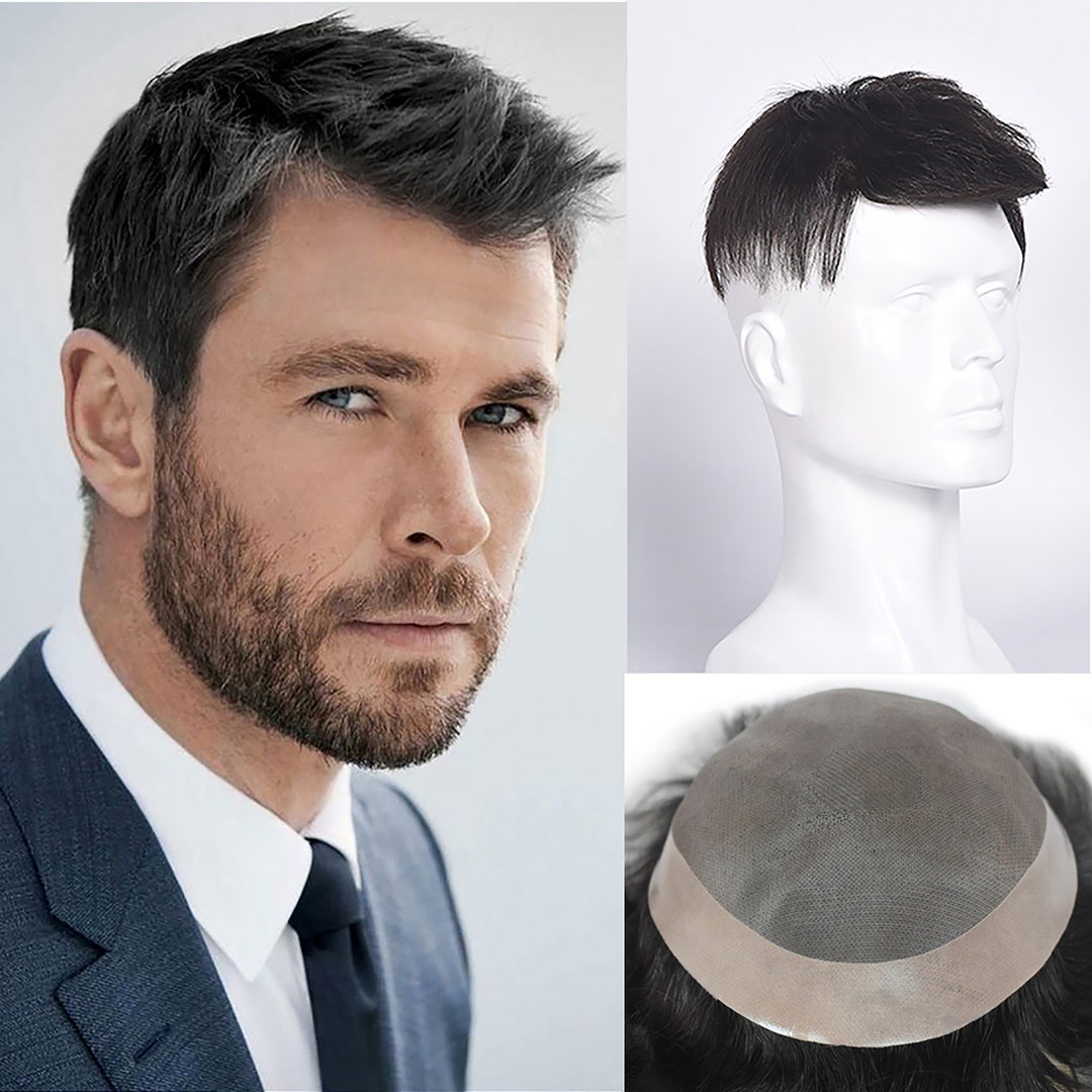 Human Hair Patch Hand Tied Lacetoupee Human Hair Extension Men - Etsy