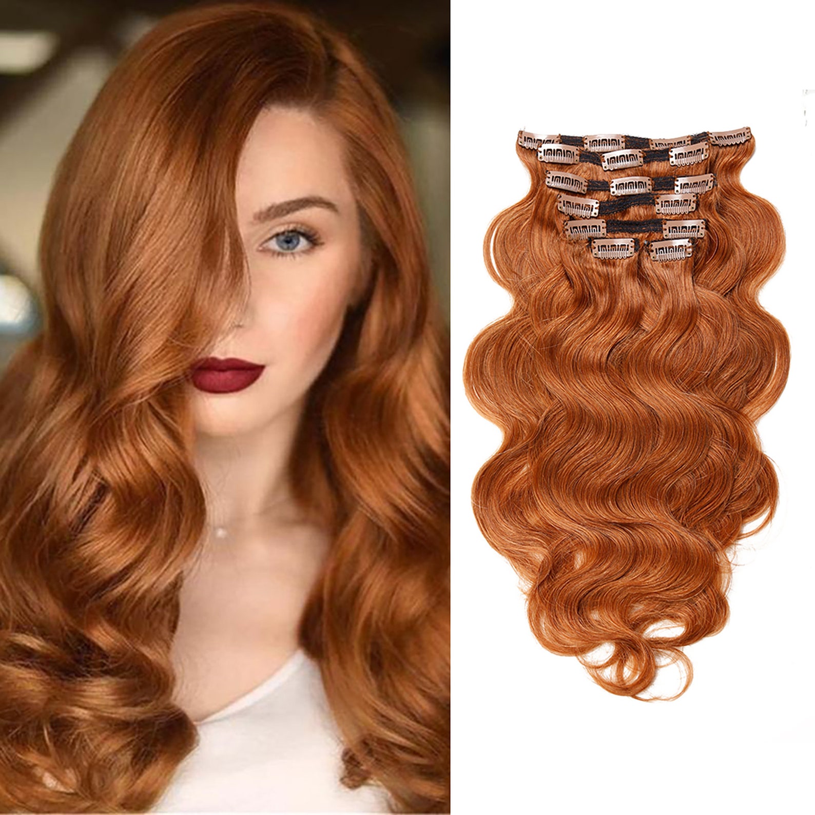 Copper Red Hair Extensions Body Wave Human Hair Clip Ins 120 - Etsy