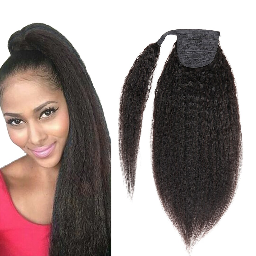 Kinky Straight Ponytail Human Hair Wrap Around Human Hair for Beautiful ...