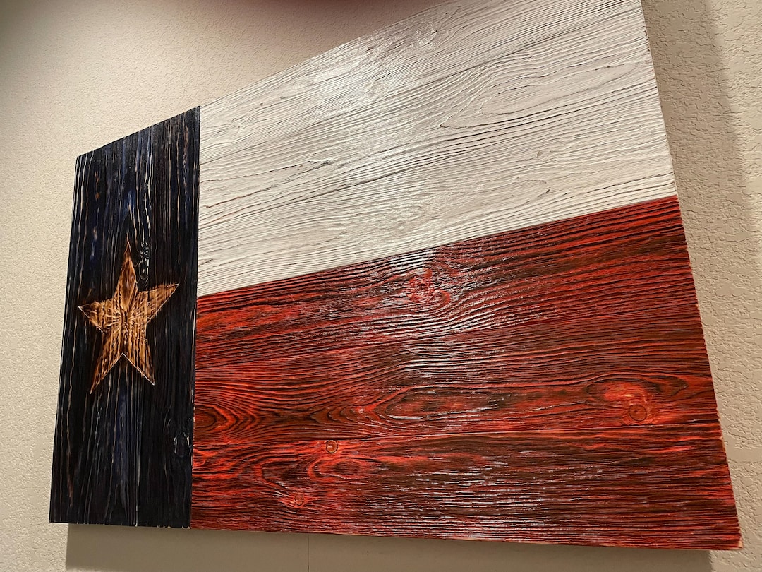 Handcarved Wood Texas Flag Art Décor, LARGE 24 X 36, Rustic Handmade ...