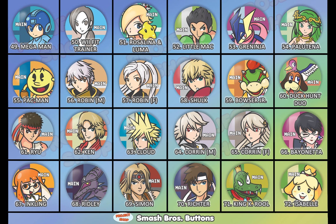 Super Smash Bros. Ultimate Main Fighter Buttons | Etsy