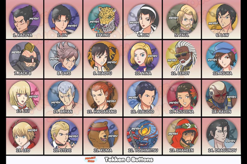 Tekken 8 Main Character Fighter Buttons - Etsy