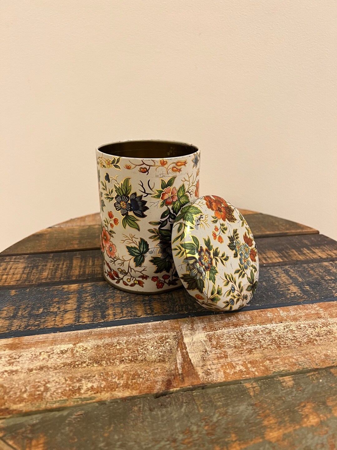 Vintage Daher England Tin, Old Fashioned Floral Tea or Coffee Can ...