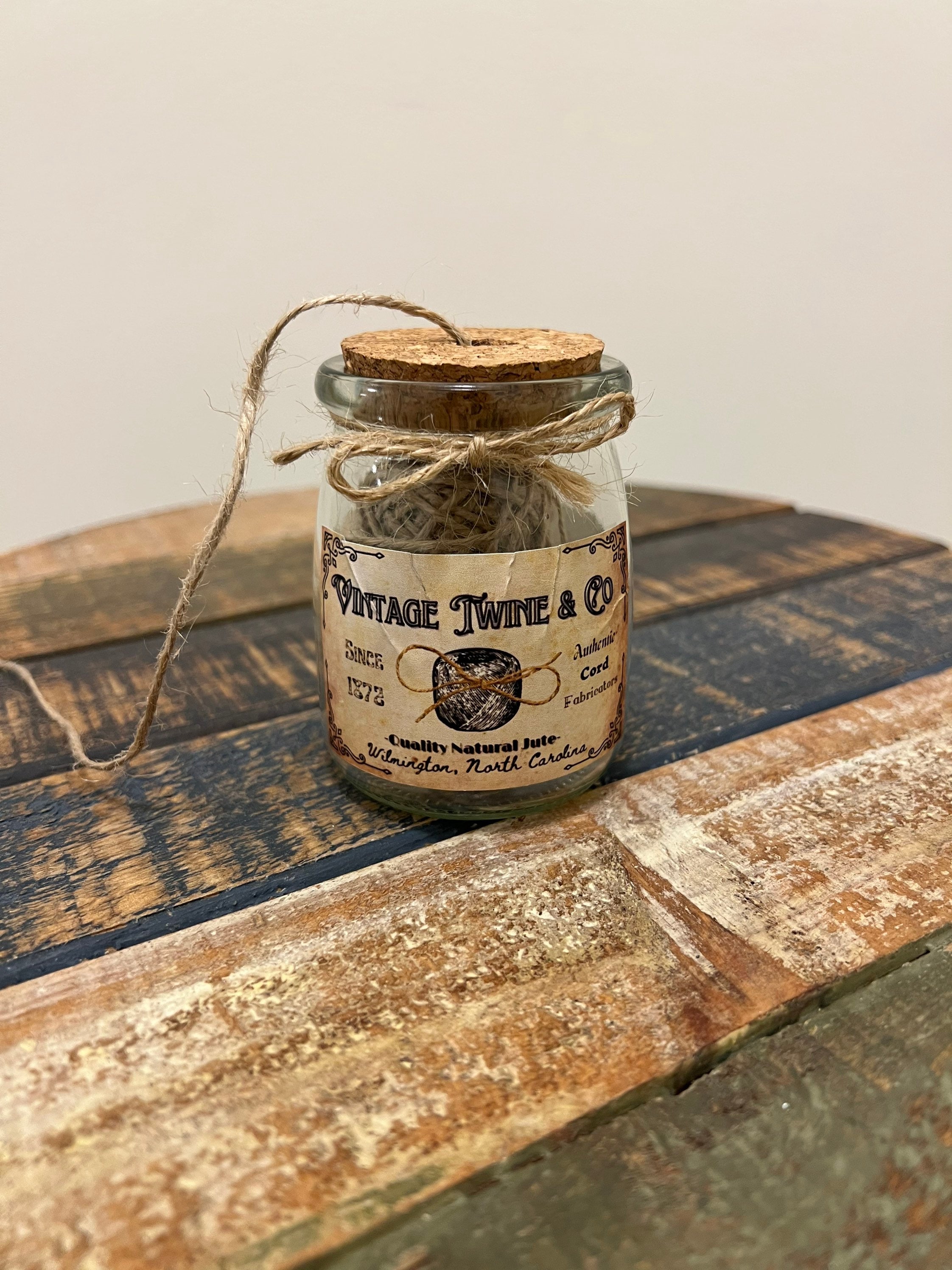 Vintage Twine Jar, Rustic Natural Jute in Glass Yogurt Container ...