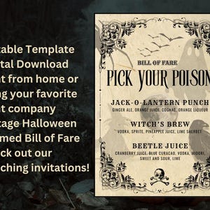 Pick Your Poison Printable Bar Menu, Vintage Halloween Party Cocktails ...