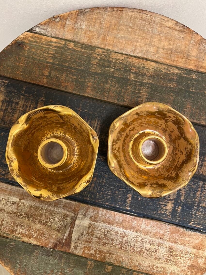 Vintage Stangl Pottery Candlestick Holders Granada Gold Taper - Etsy