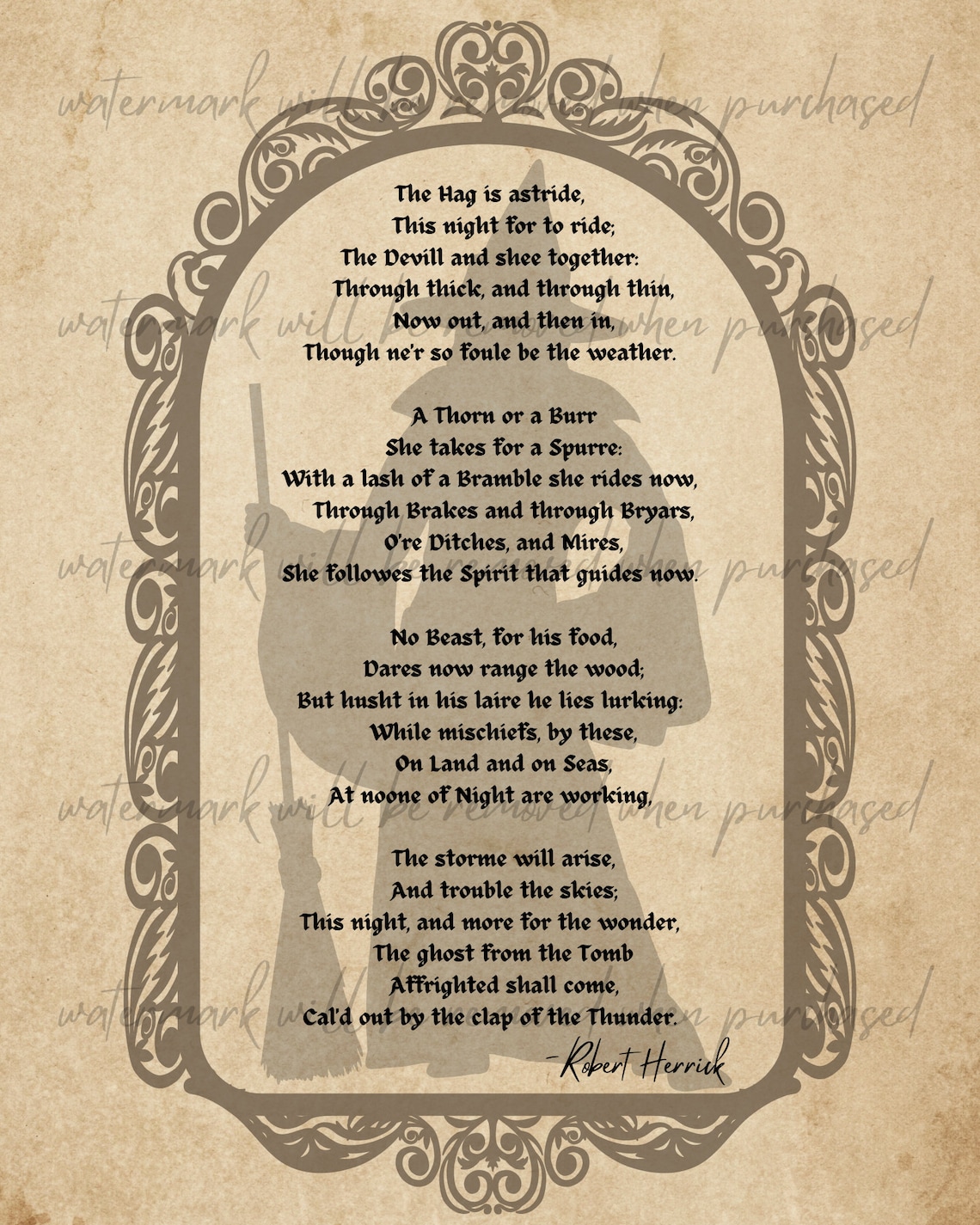 The Hag Halloween Poem Vintage Witch Decor Robert Herrick Etsy