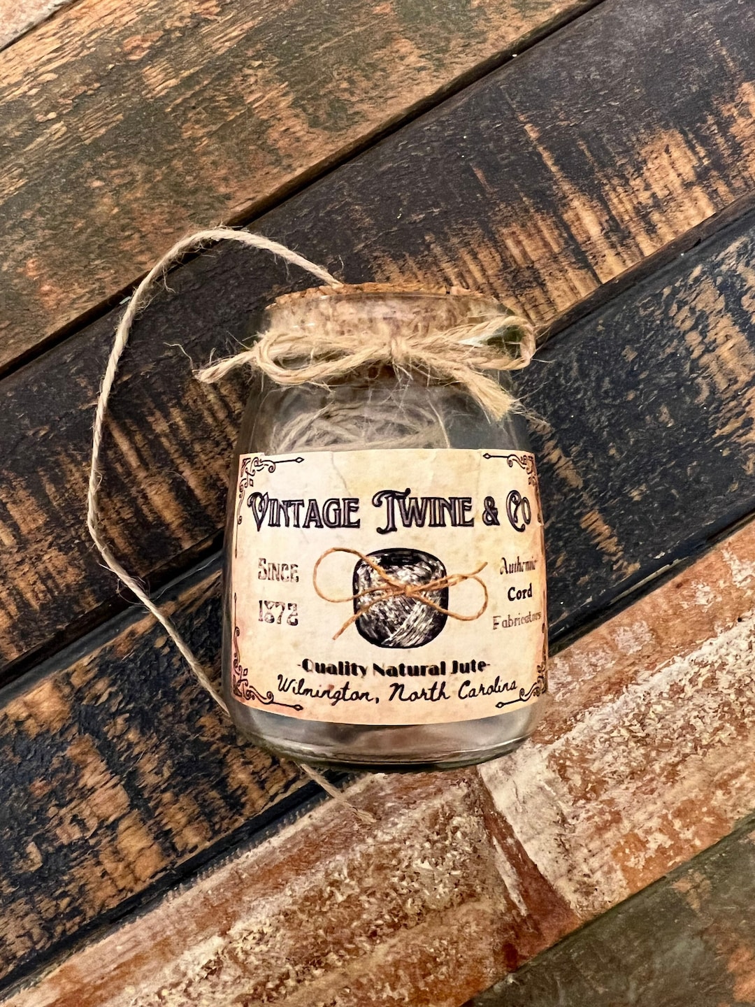Vintage Twine Jar, Rustic Natural Jute in Glass Yogurt Container ...