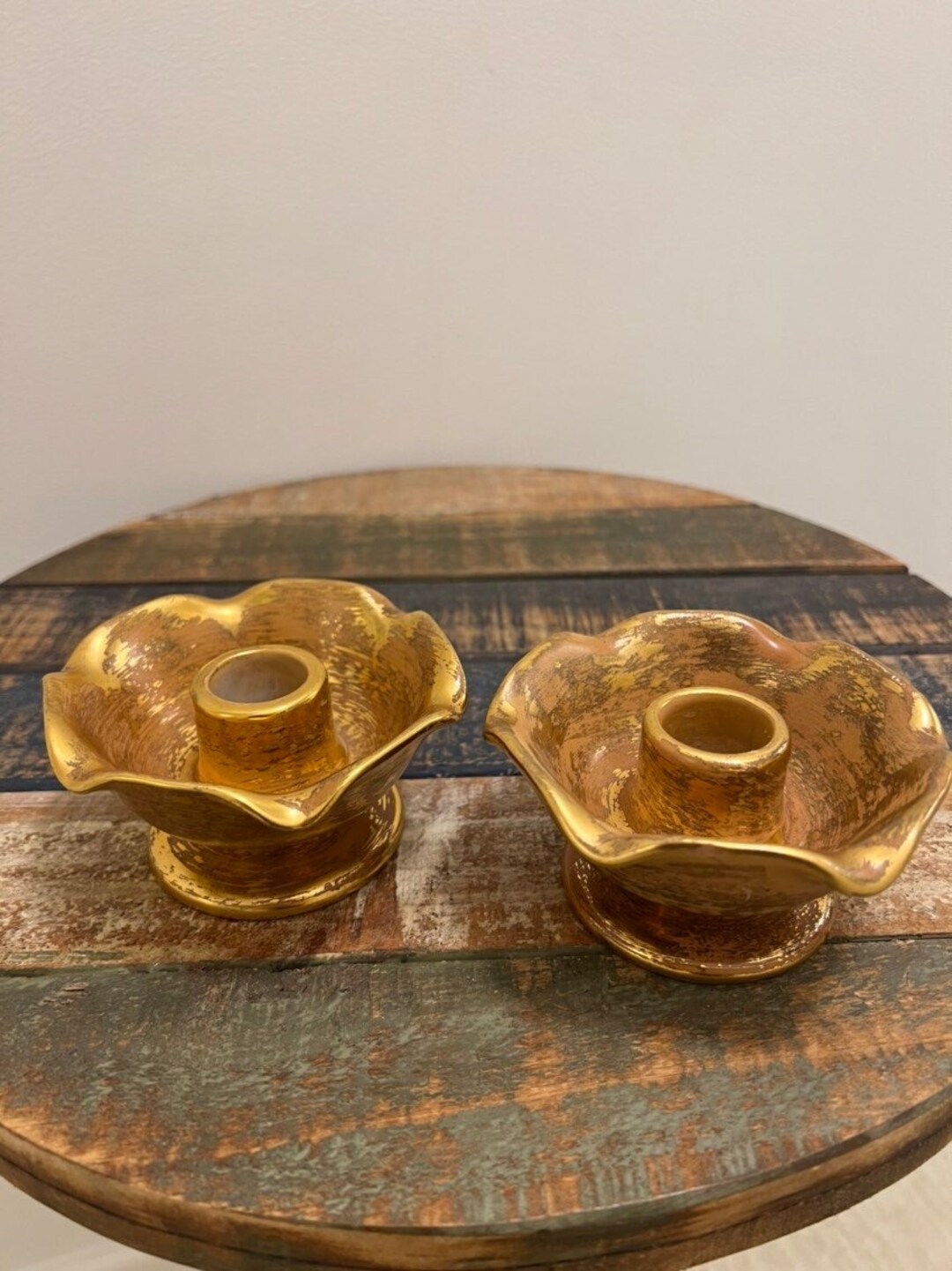 Vintage Stangl Pottery Candlestick Holders, Granada Gold Taper Candle ...